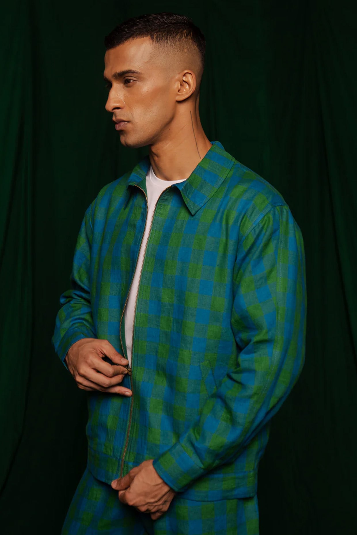 Forest Green Yarn-Dyed Linen Bomber Jacket by Saphed at Pernia's Pop Up ...