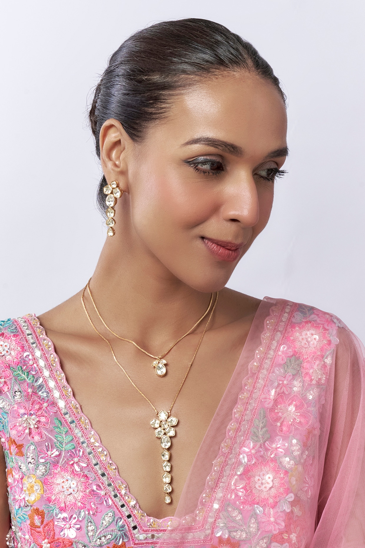 Gold Finish Crystal layered Necklace Set by Saptam jewels at Pernia's ...