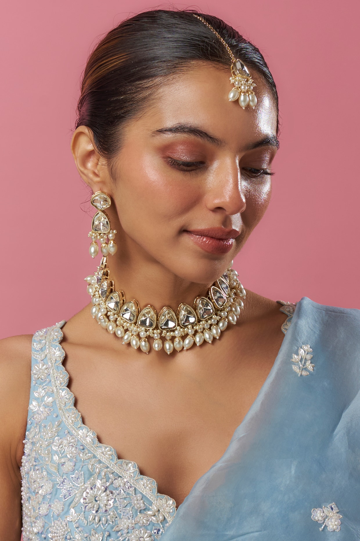 White Finish Pearl Choker Necklace Set by Saptam jewels at Pernia's Pop ...