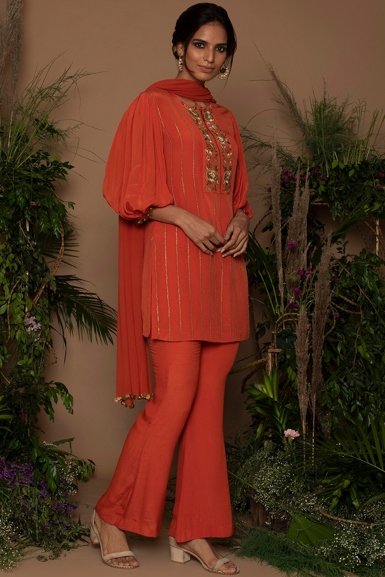 Burnt Orange Embroidered Kurta Set by Samatvam By Anjali Bhaskar at ...