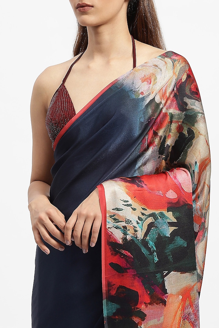 Green Silk Satin Printed Saree by Satya Paul at Pernia's Pop Up Shop 2025