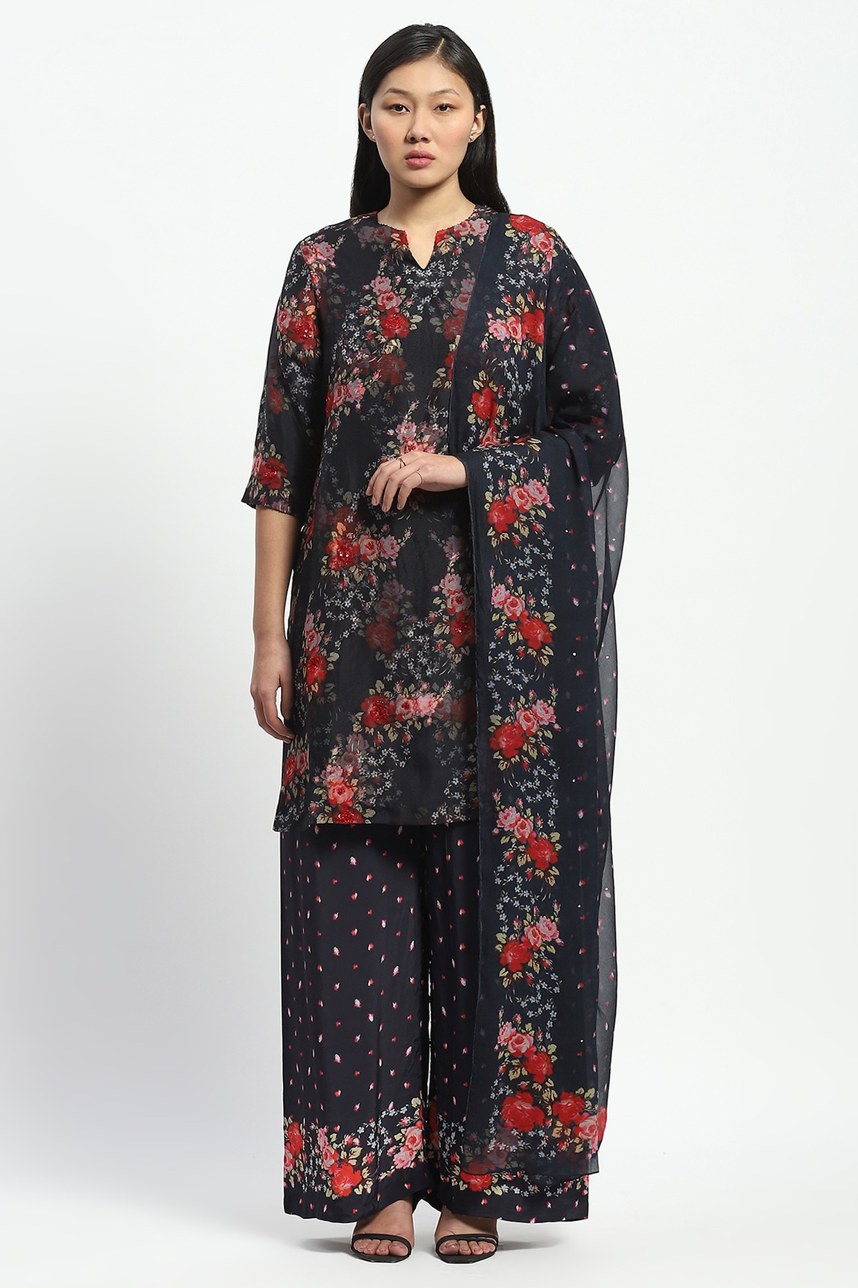 Blue Silk Crepe Printed Kurta Set by Satya Paul at Pernia's Pop Up Shop ...