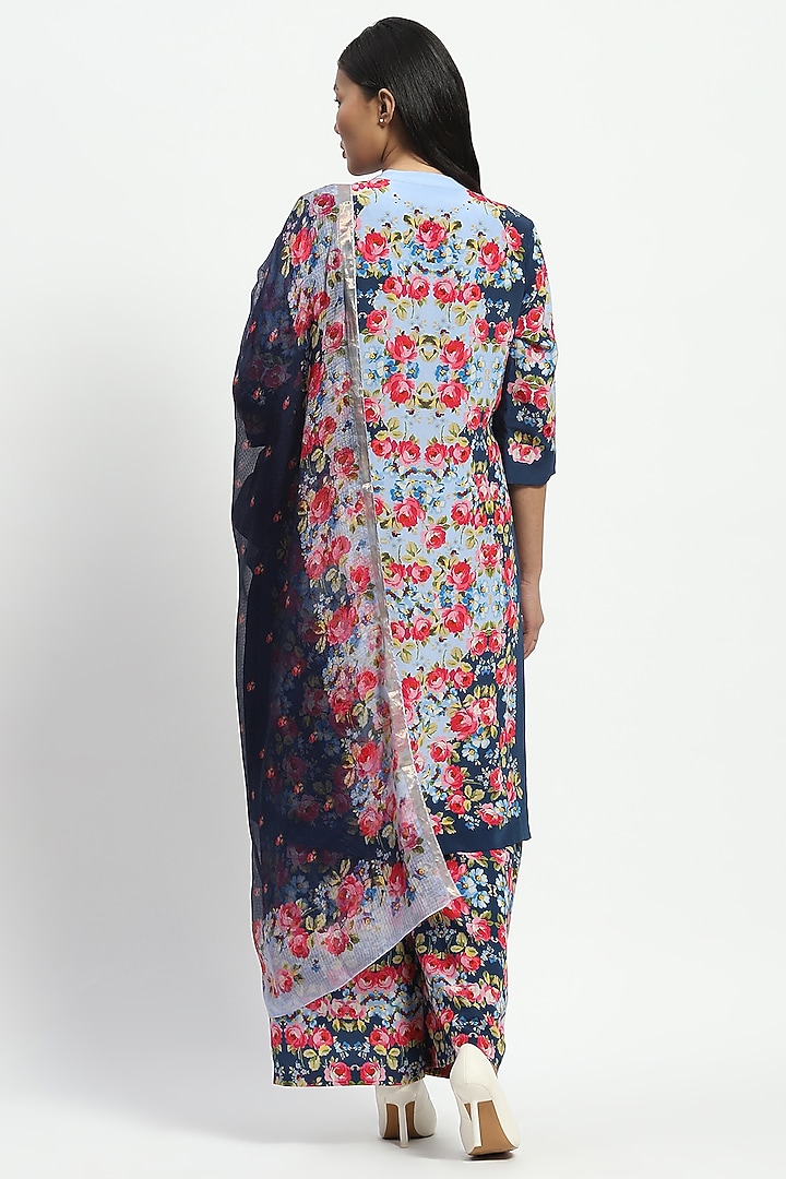 Blue Crepe Printed Kurta Set by Satya Paul at Pernia's Pop Up Shop 2026