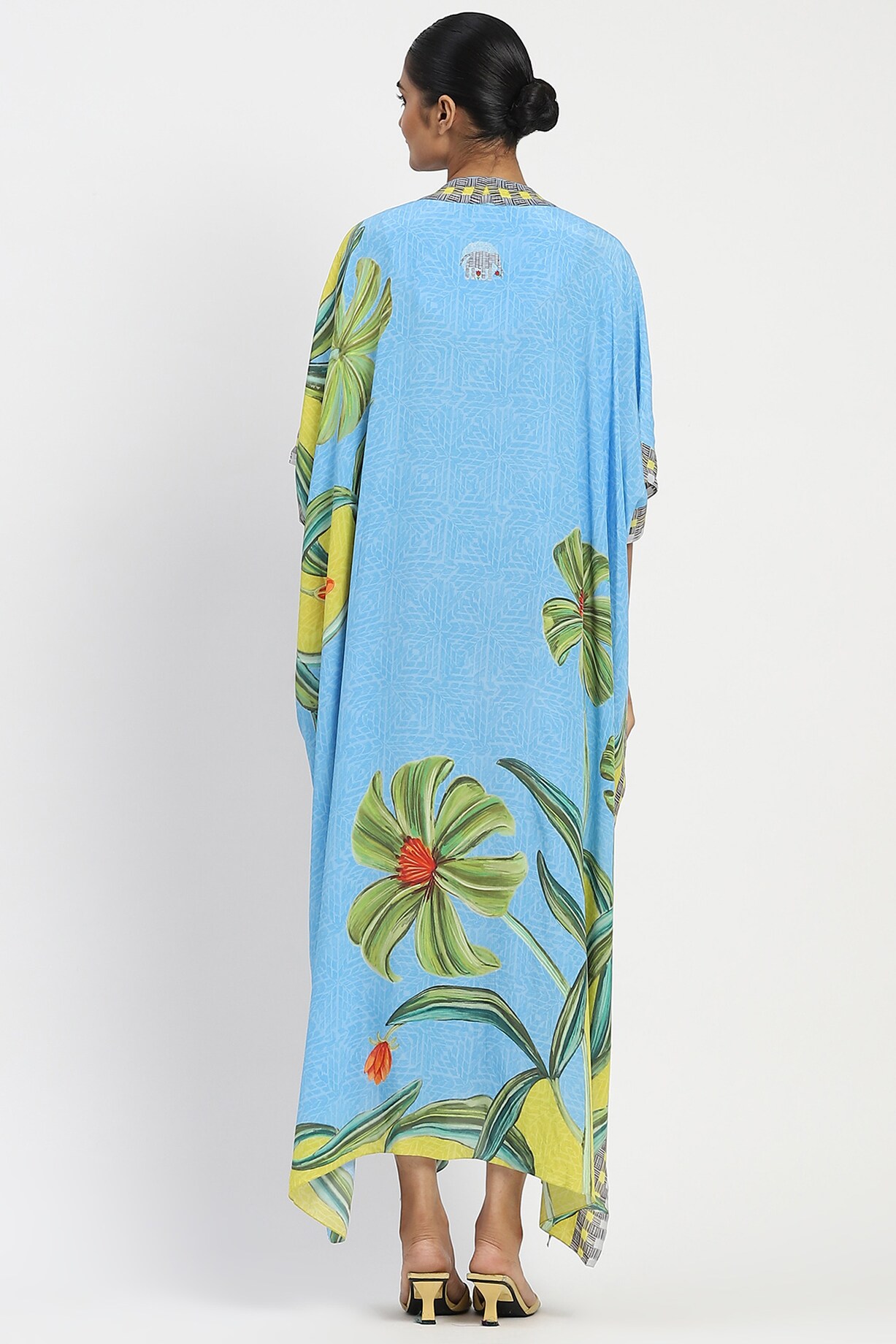 Light Blue Viscose Crepe Floral printed Kaftan by Satya Paul at Pernia ...