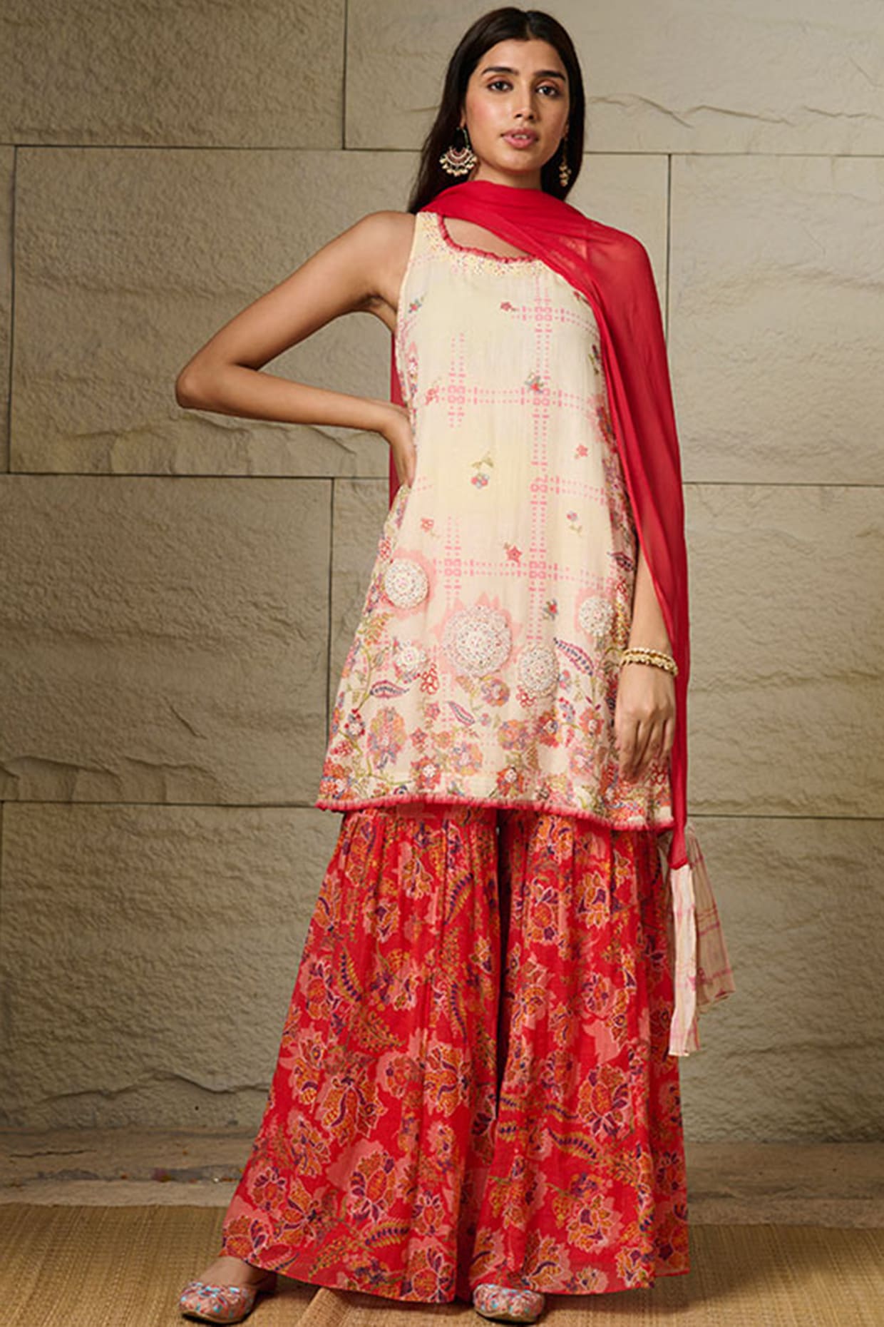 Ivory Bemberg Cotton Lace Applique Embroidered Kurta Set by Saundh at ...