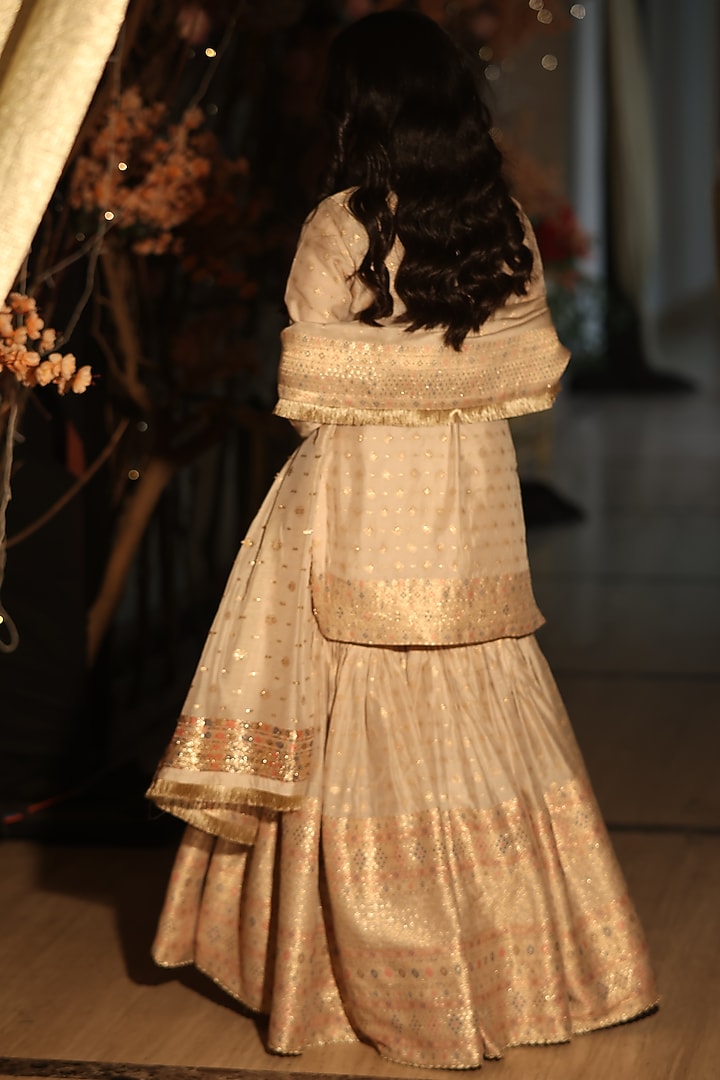 Beige Woven Zari Gharara Set by Safaa at Pernia's Pop Up Shop 2025