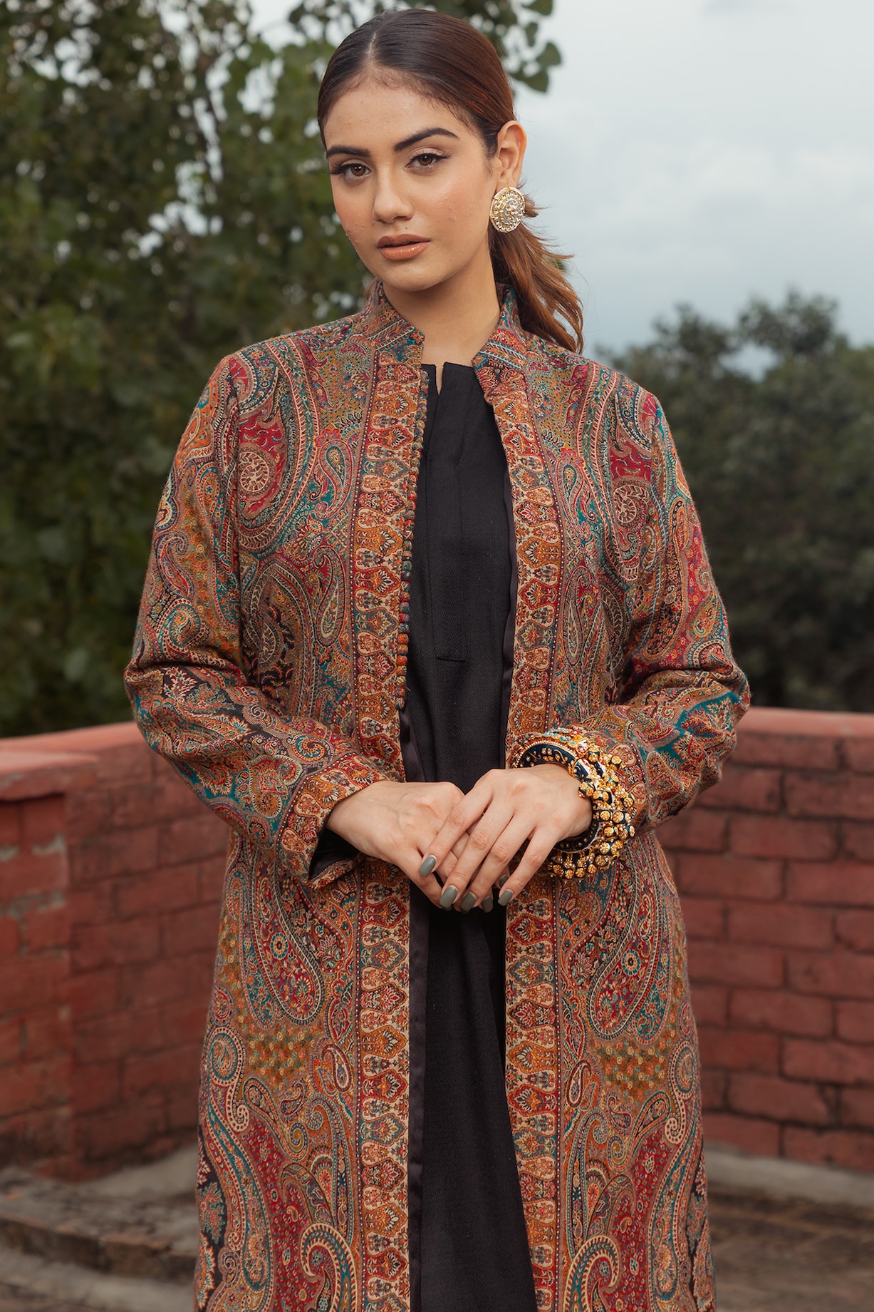 Multi-Colored Acrylic Viscose Blend Paisley Printed Jacket Set by Safaa ...