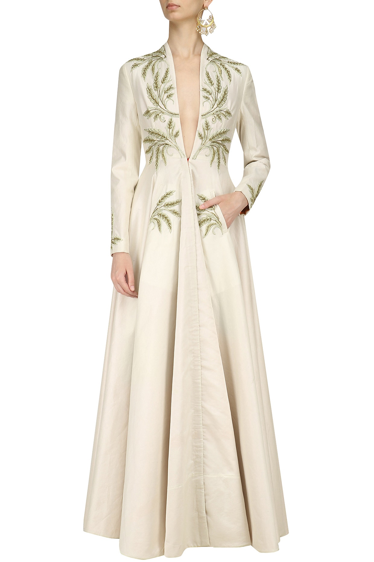 Ivory embroidered front open gown available only at Pernia's Pop Up ...