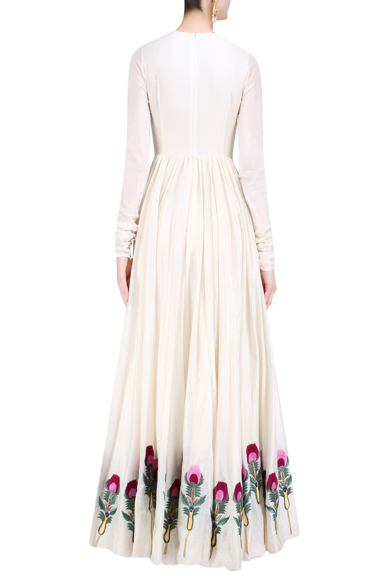 Off white silk thread and zari floral embroidered gown available only ...