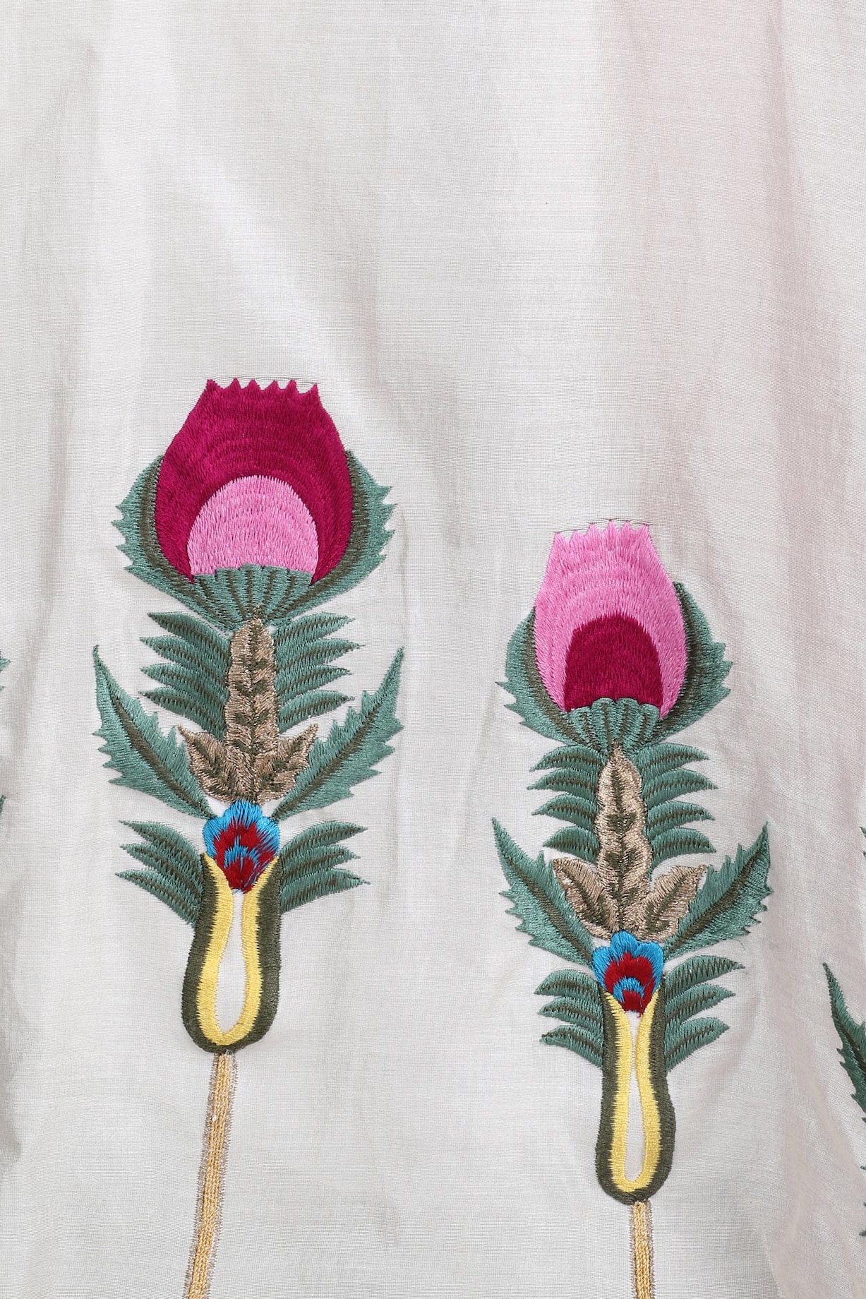 Off white silk thread and zari floral embroidered gown available only ...