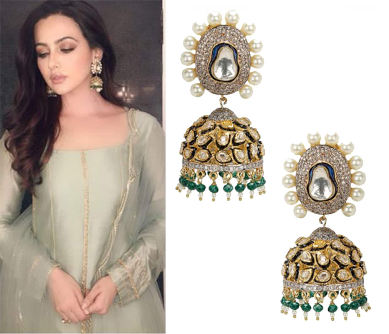 Nepra By Neha Goel presents Gold finish kundan and pearl jhumki ...