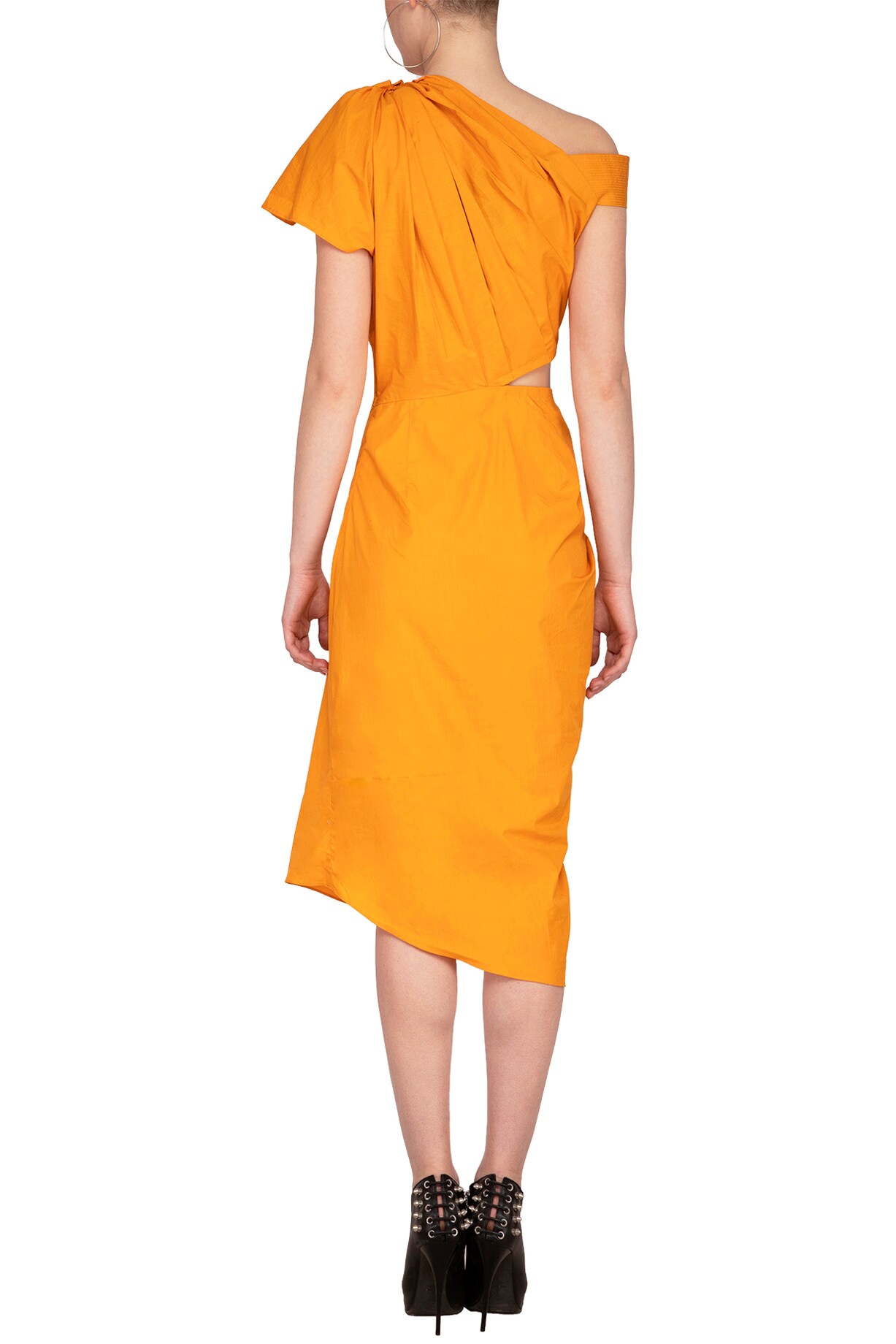 Turmeric Yellow Asymmetrical Draped Dress by Samatvam By Anjali Bhaskar ...