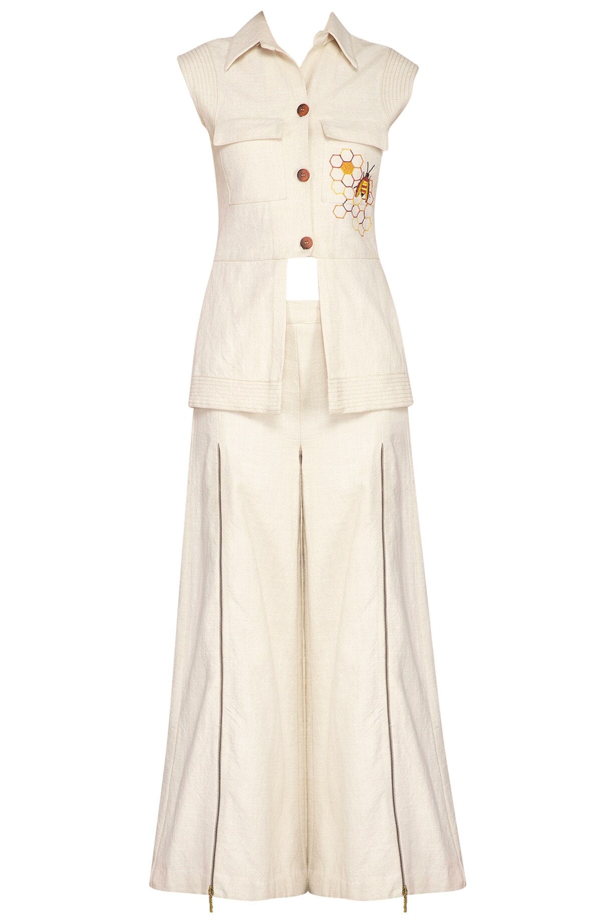 Light Pink Embroidered Jute Jacket With Pants by Samatvam By Anjali ...