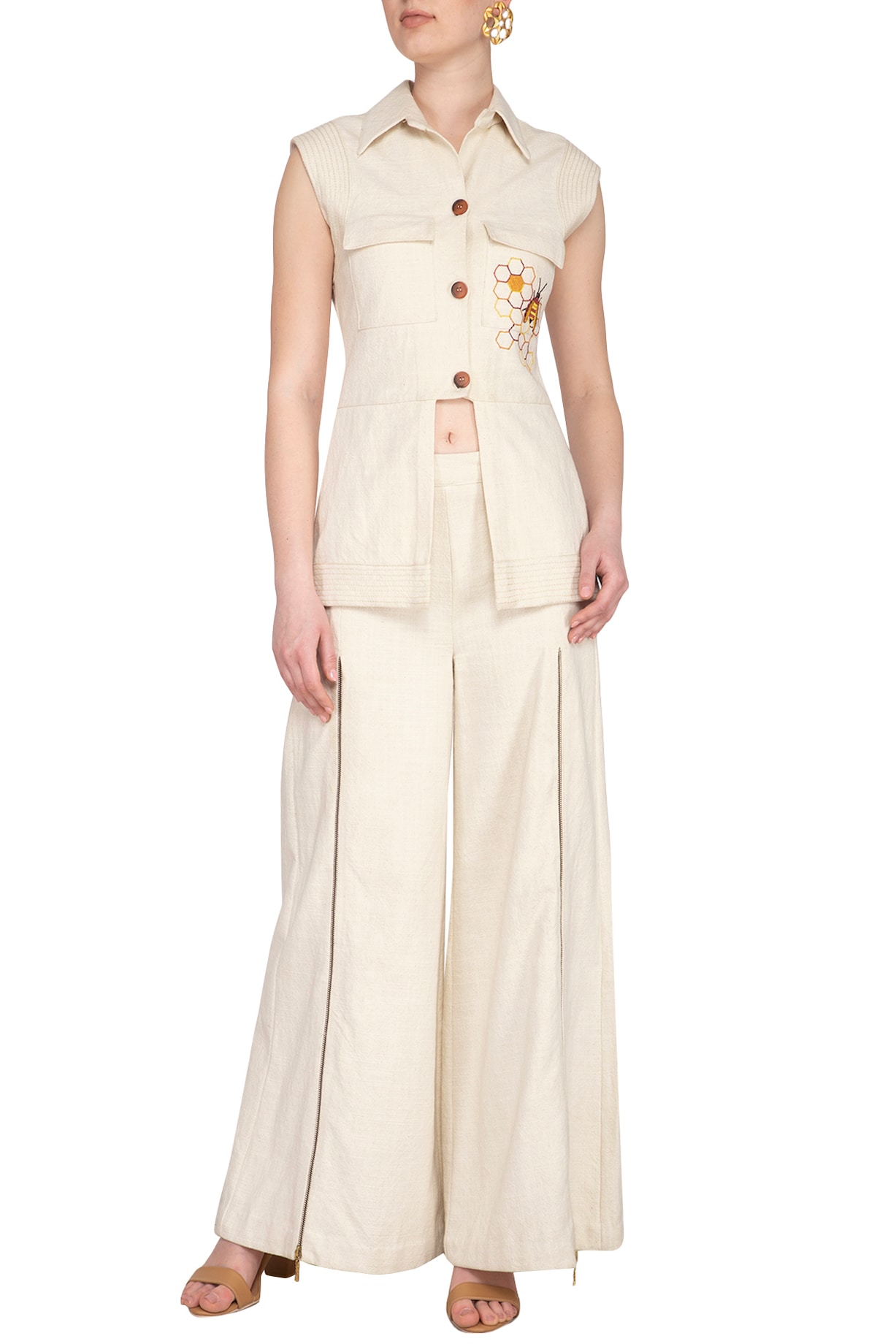 Light Pink Embroidered Jute Jacket With Pants by Samatvam By Anjali ...