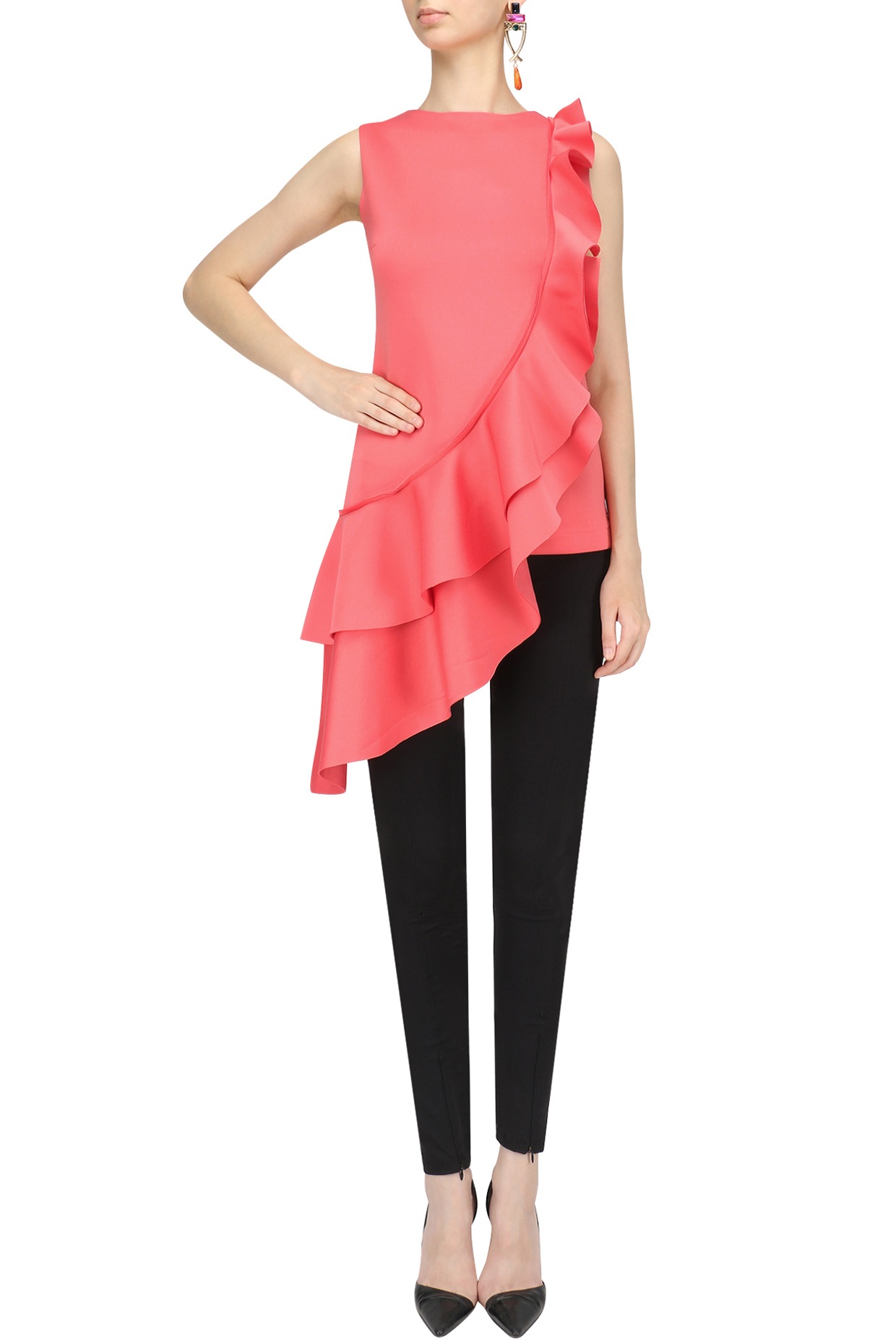 Pink asymmetrical ruffle top available only at Pernia's Pop Up Shop. 2025