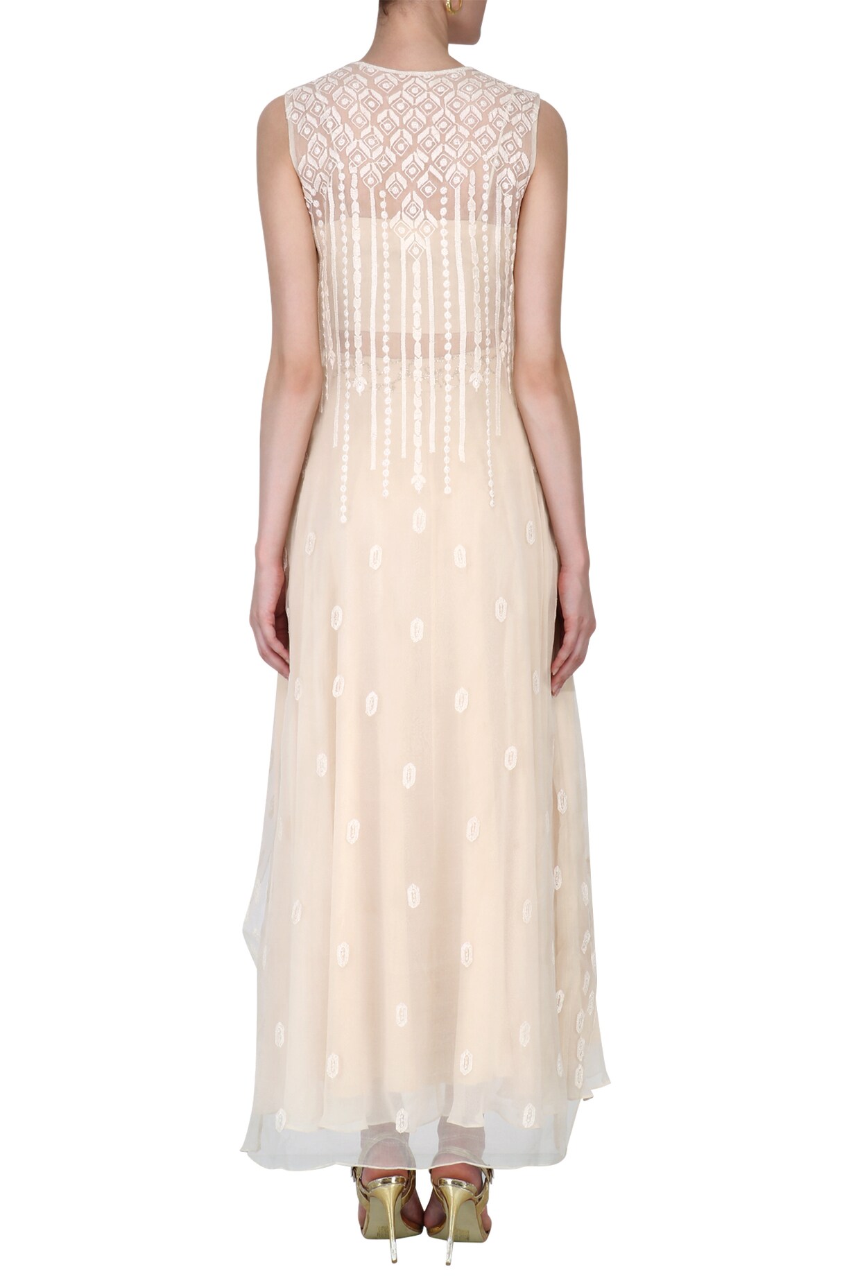 Light beige floral embroidered jacket, bralet and skirt set available ...