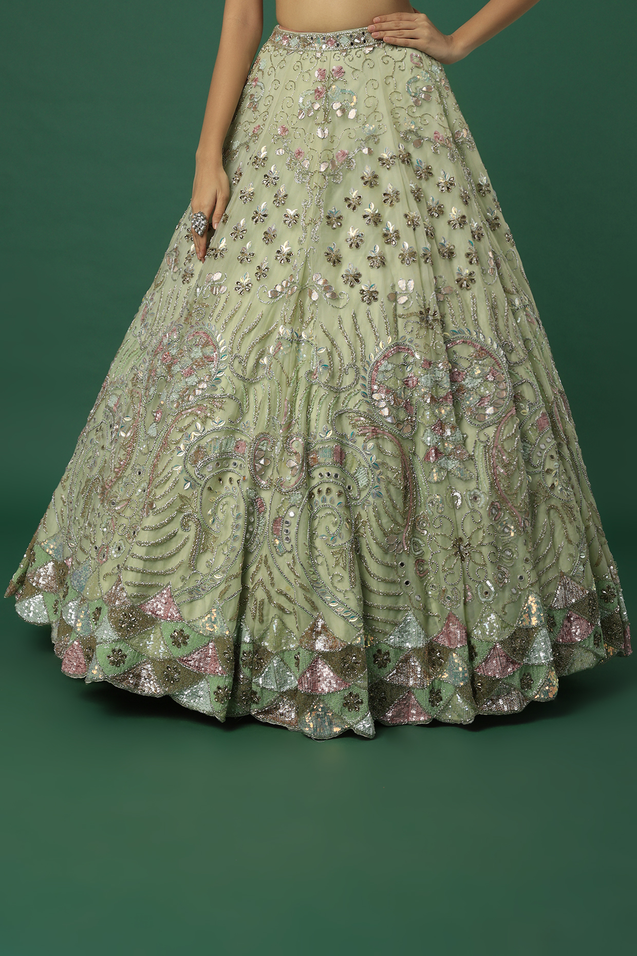 Mint Green Embroidered Bridal Lehenga Set By Surabhi Chopra At Pernias