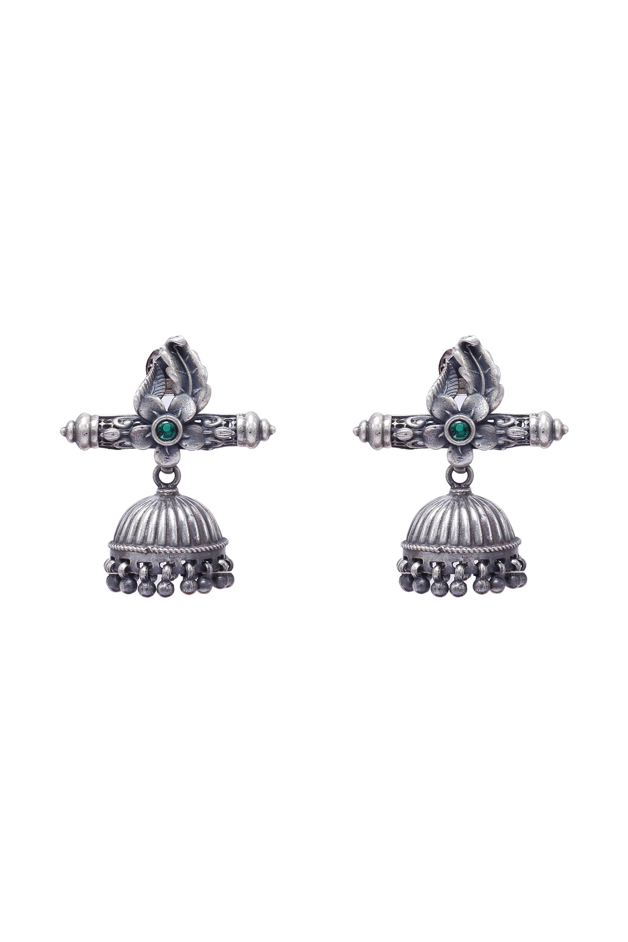 Silver Finish Gemstone Jhumka Earrings In Sterling Silver by Sangeeta Boochra at Pernia s Pop Up Shop 2025