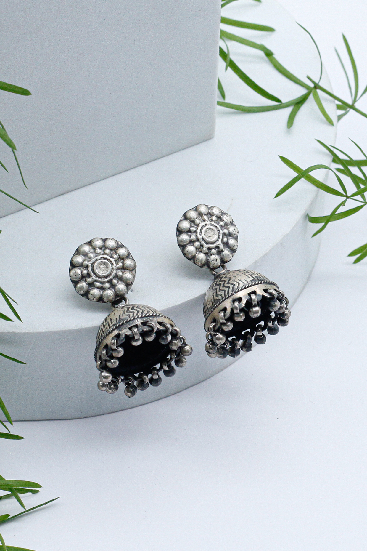 Black metal jhumka earrings store