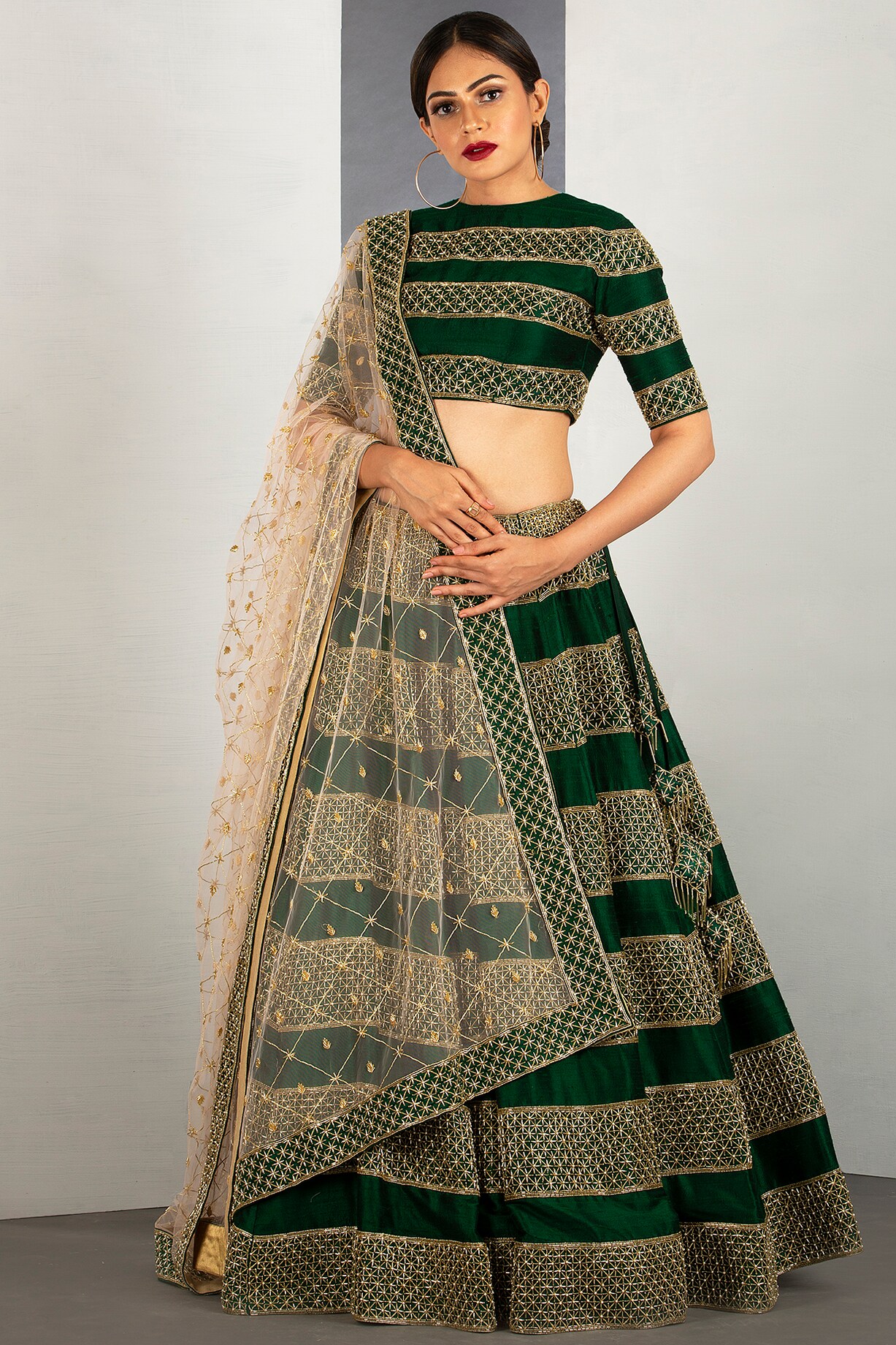 Dark Forest Green Embroidered Bridal Lehenga Set by Siyaahi by Poonam ...