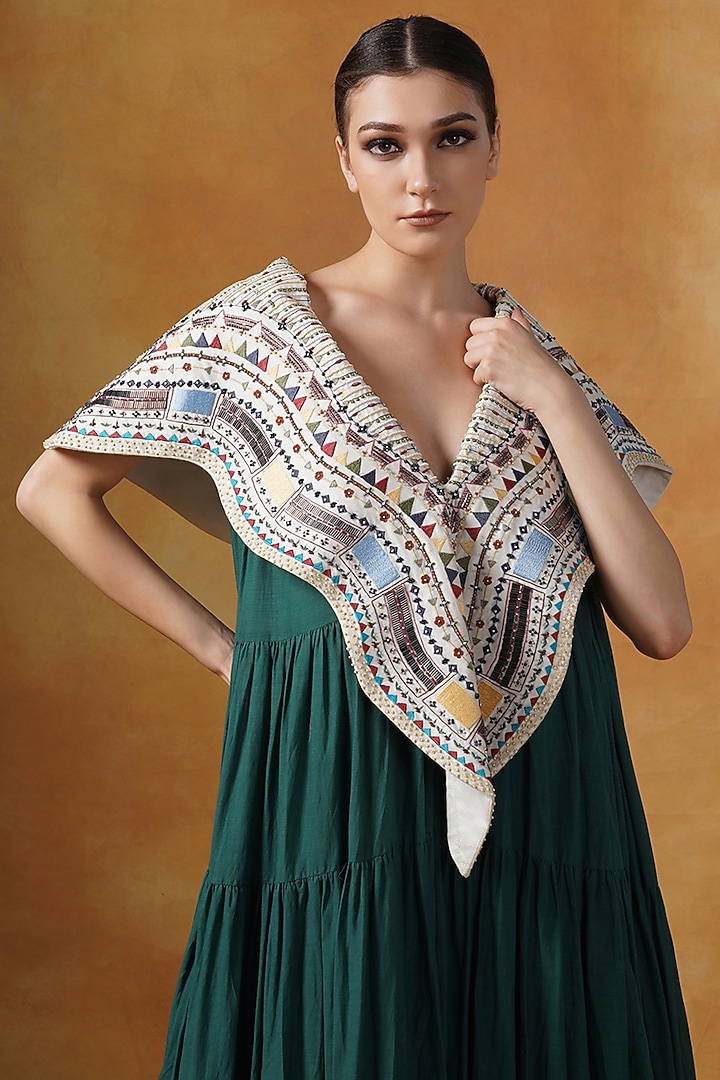 Green Cotton Tiered Gown With Cape Design by Samant Chauhan at Pernia's ...