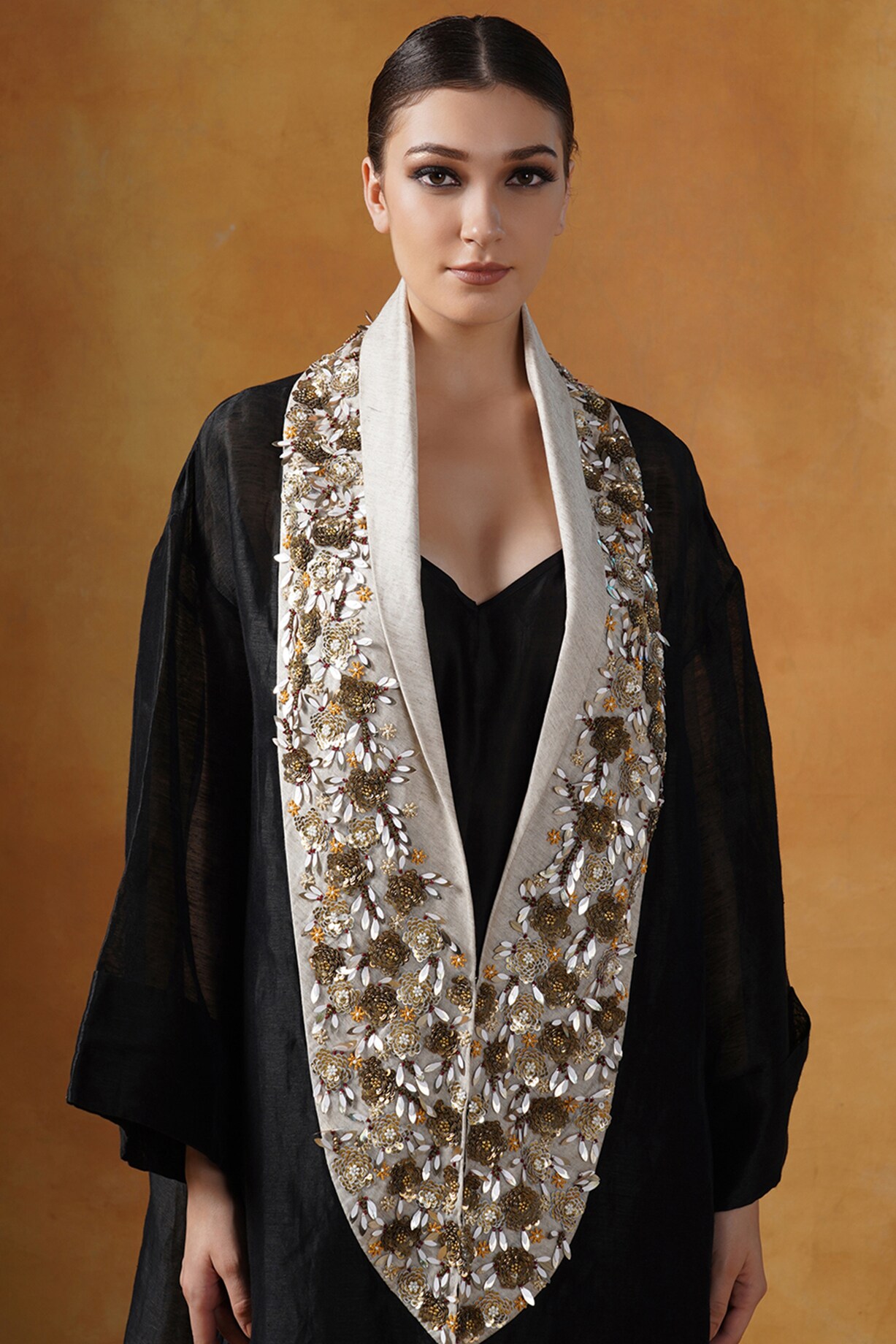 Black Linen Silk Embellished Gown by Samant Chauhan at Pernia's Pop Up ...