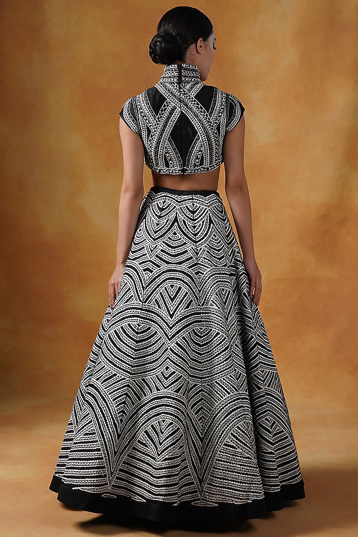 Black Cotton Silk Embroidered Bridal Lehenga Set by Samant Chauhan at ...