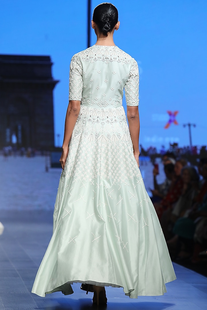 Mint Green Embroidered Front Open Gown by Samant Chauhan at Pernia's ...