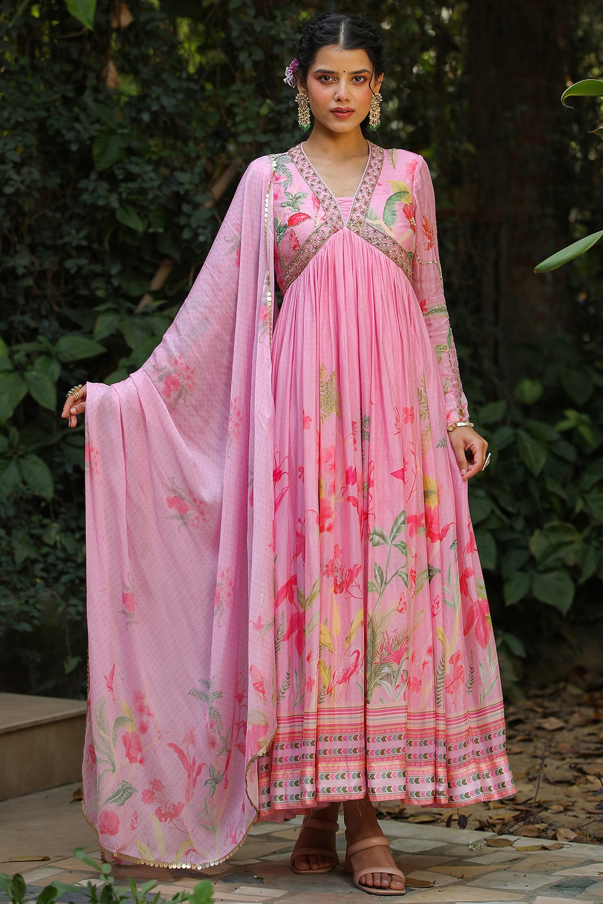 Pink Pure Silk Printed & Embroidered Anarkali Set by Scakhi at Pernia's ...