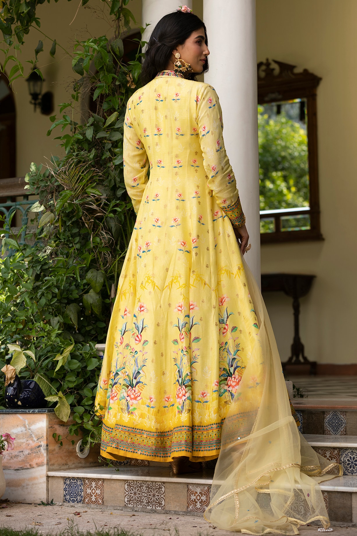 Lemon Dola Silk Embroidered & Printed Anarkali Set by Scakhi at Pernia ...