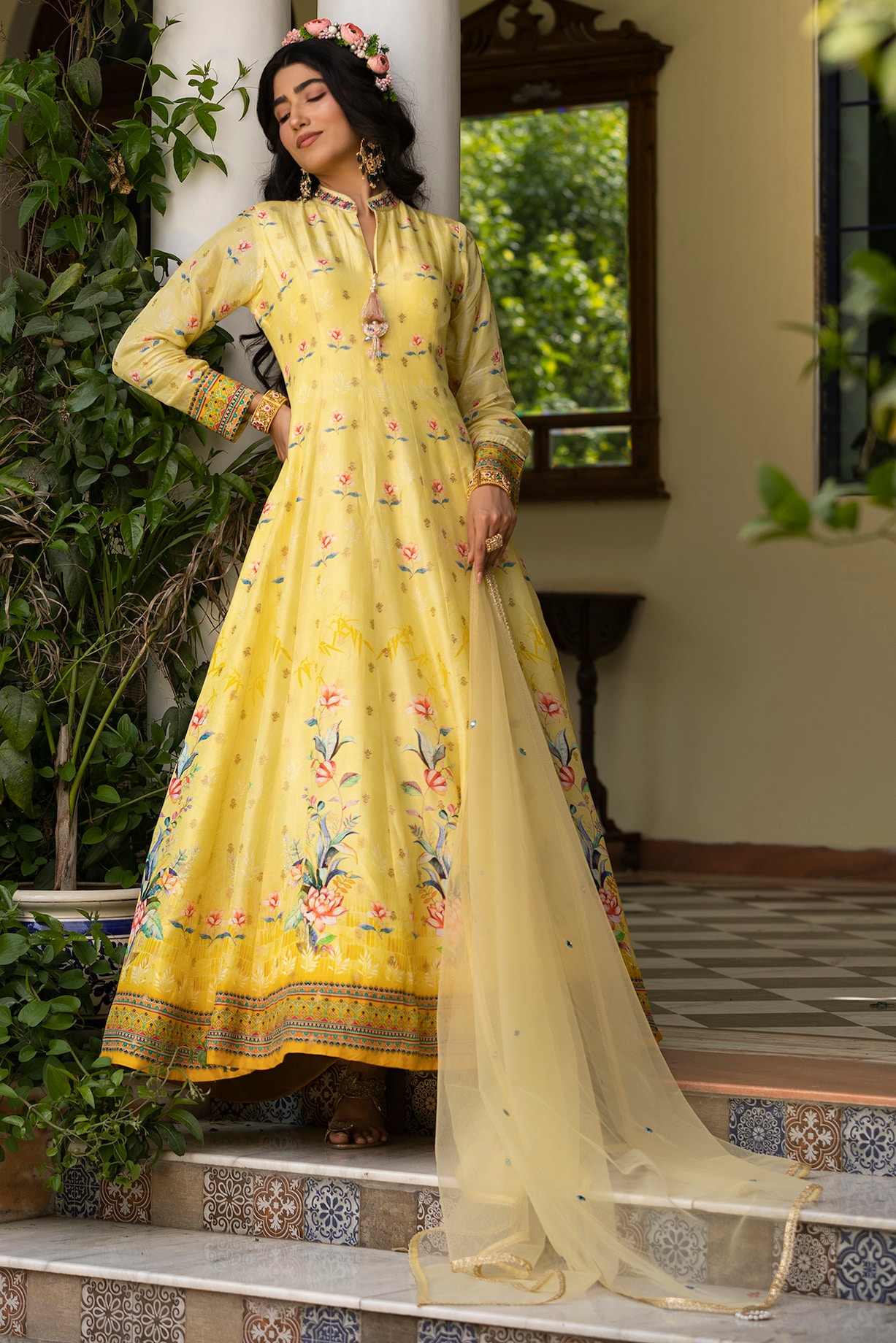 Lemon Dola Silk Embroidered & Printed Anarkali Set by Scakhi at Pernia ...