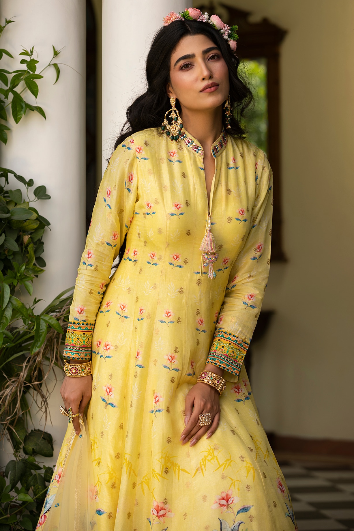 Lemon Dola Silk Embroidered & Printed Anarkali Set by Scakhi at Pernia ...