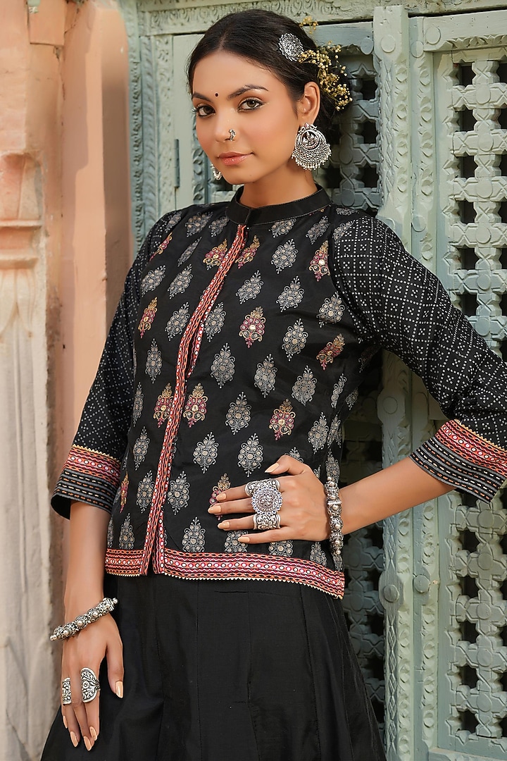 Black Kora Silk Anarkali With Jacket by Scakhi at Pernia's Pop Up Shop 2024