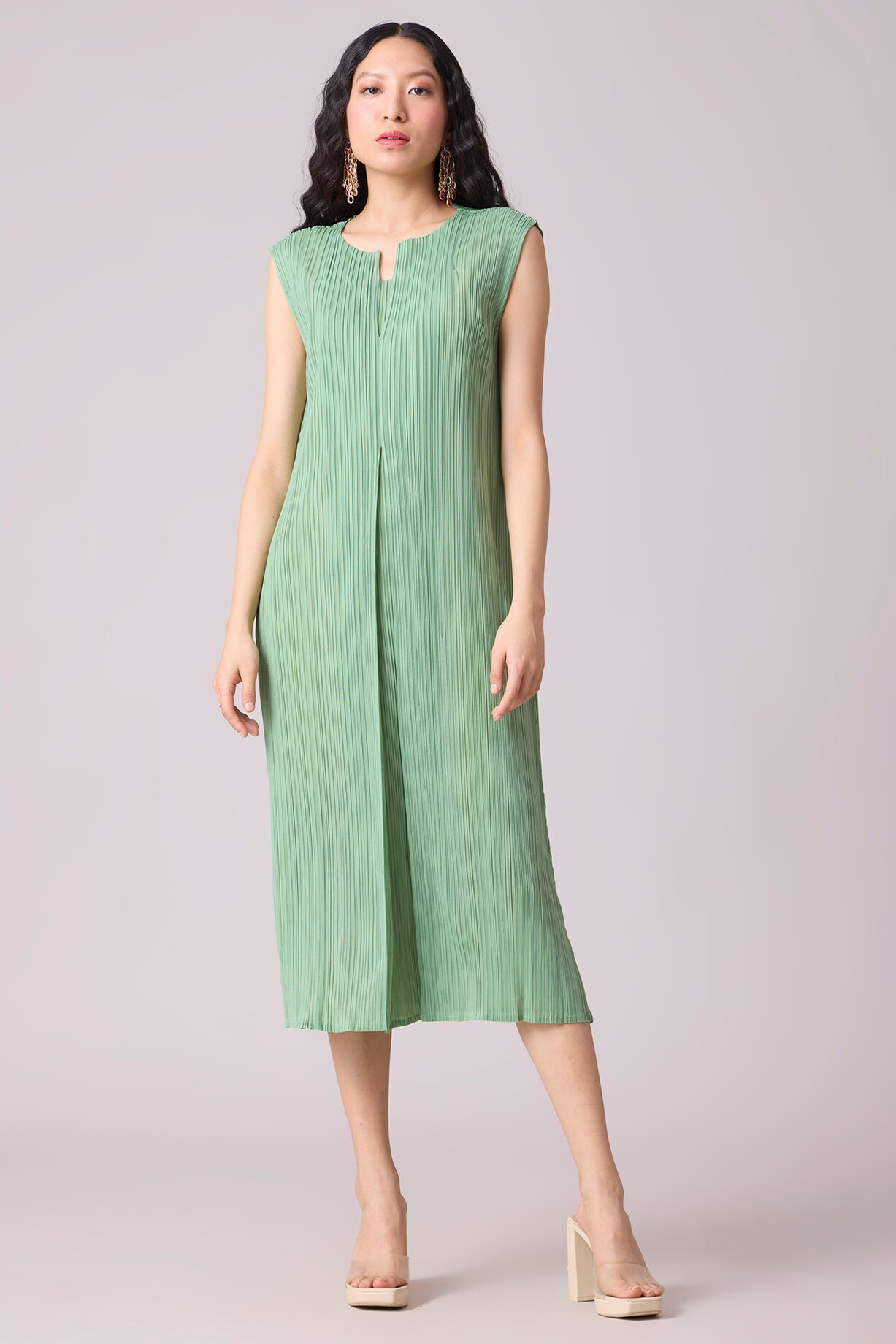 Jade Green Polyester Box Pleated Midi Dress by Scarlet Sage at Pernia's ...
