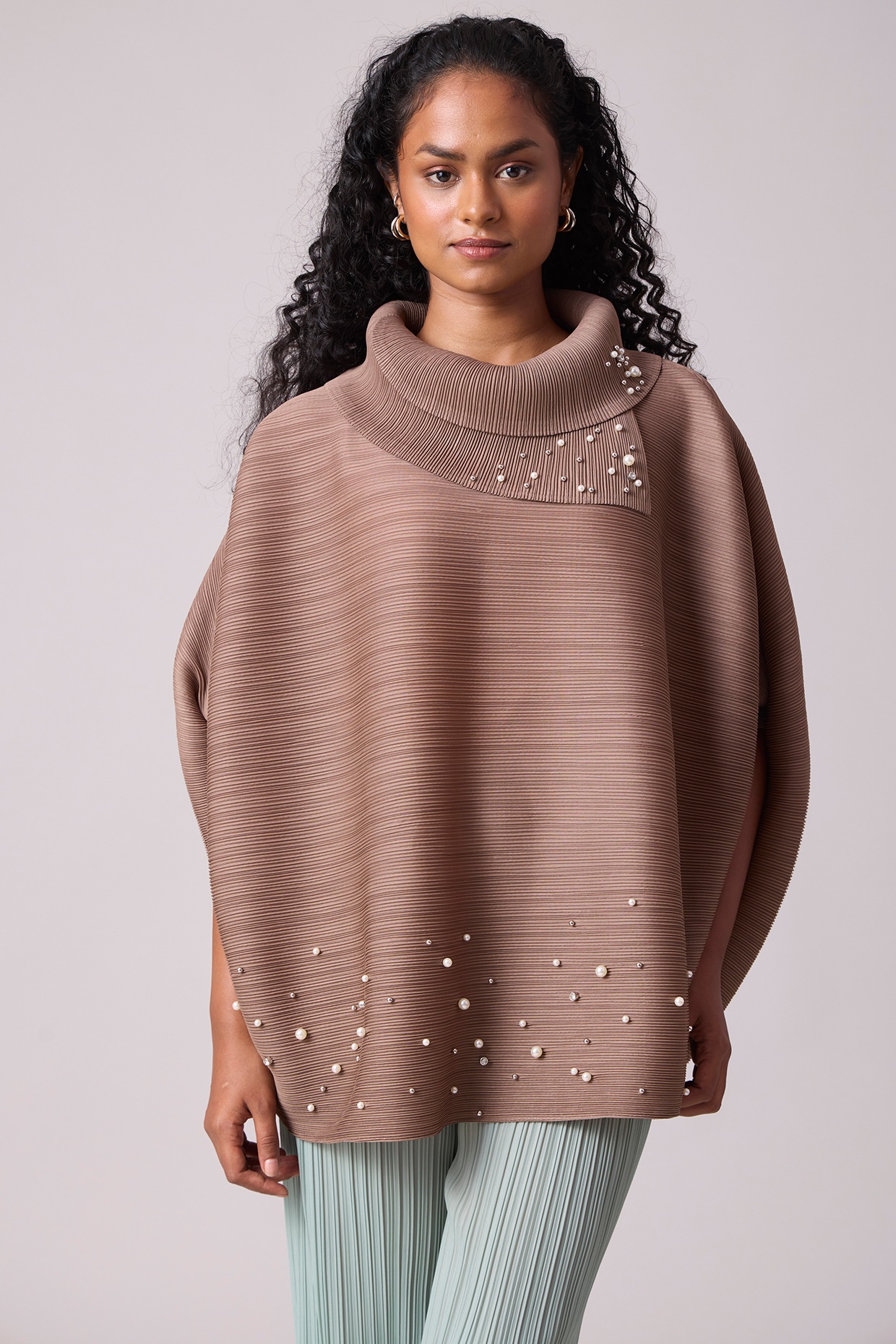 Dark Taupe Polyester Pearl Embellished Top by Scarlet Sage at Pernia's ...