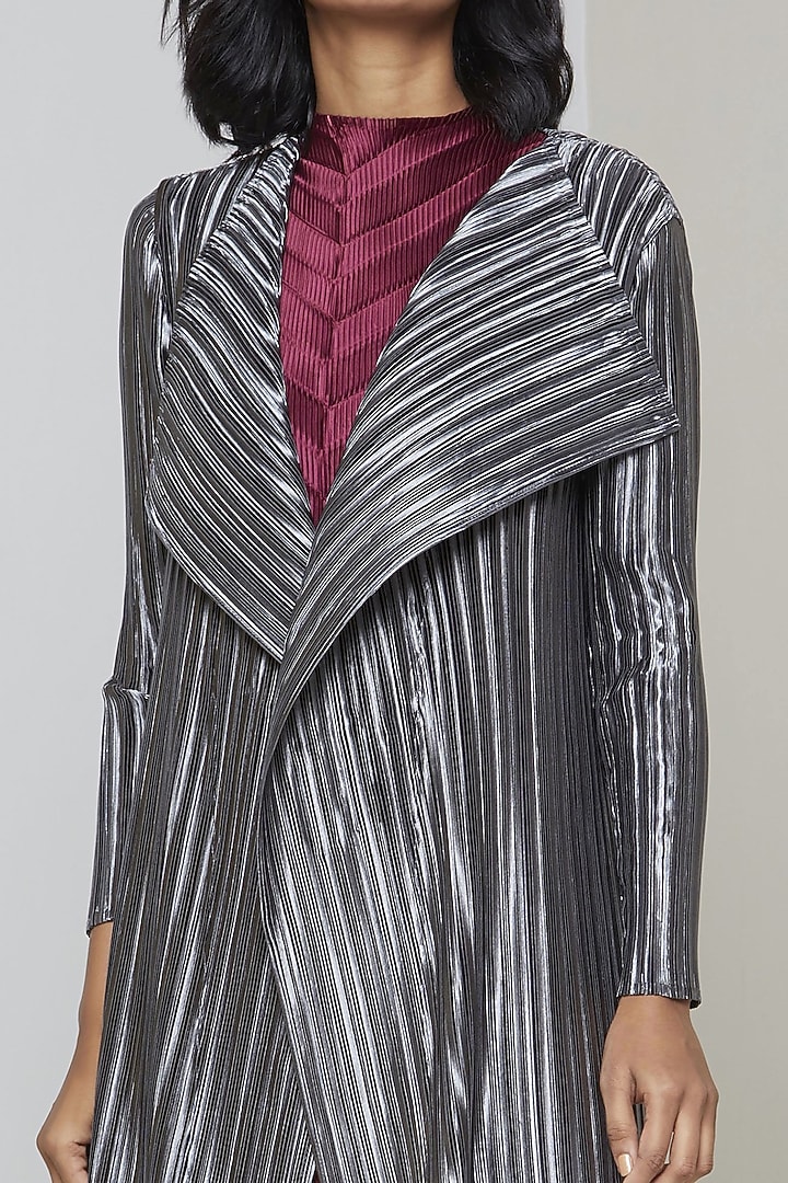 Dark Silver Pleated Overlay Jacket Design by Scarlet Sage at Pernia's ...