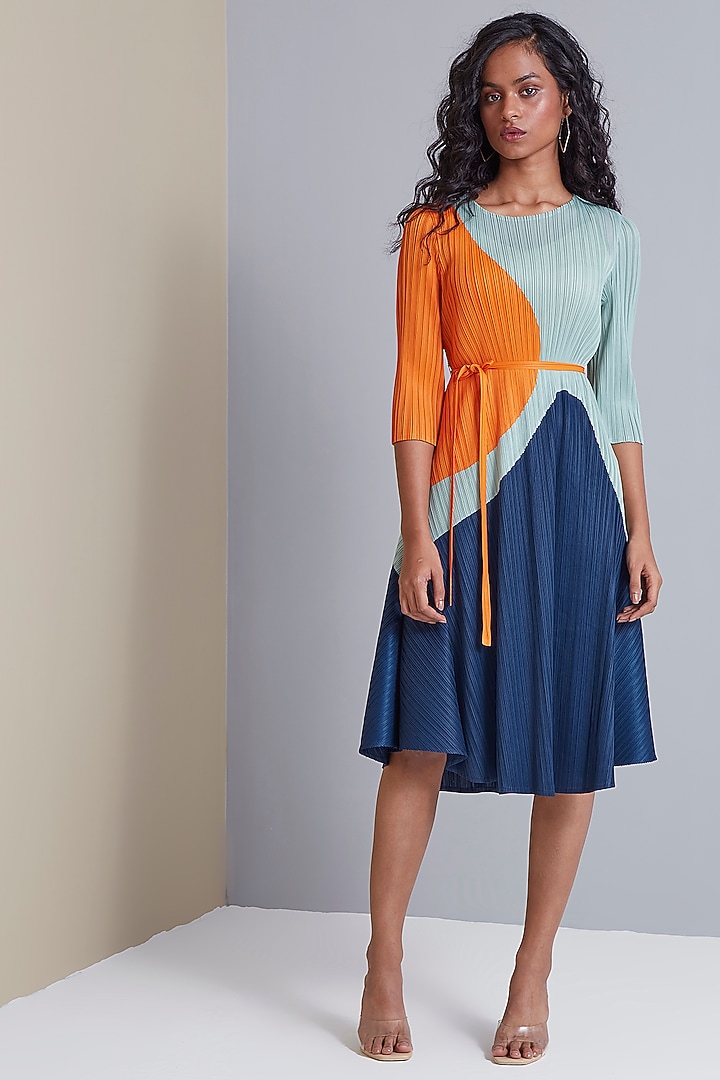 Orange & Teal Color Blocking Dress by Scarlet Sage at Pernia's Pop Up ...