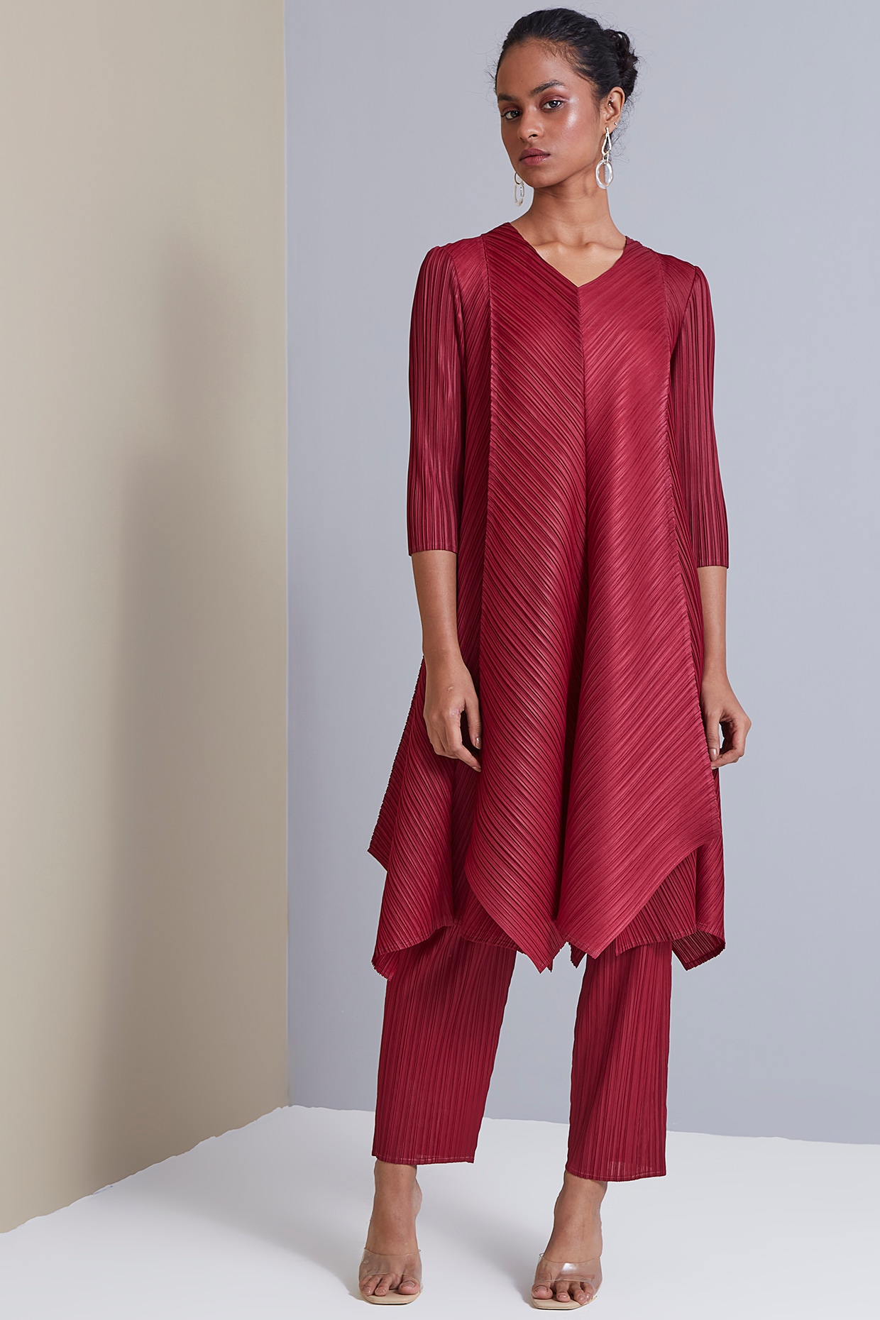 Dark Red Polyester Tunic Set by Scarlet Sage at Pernia's Pop Up Shop 2025