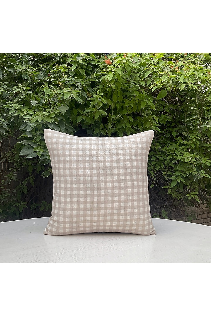 Ivory Linen Blend Checkered Cushion Cover by Studio Covers at Pernia's ...