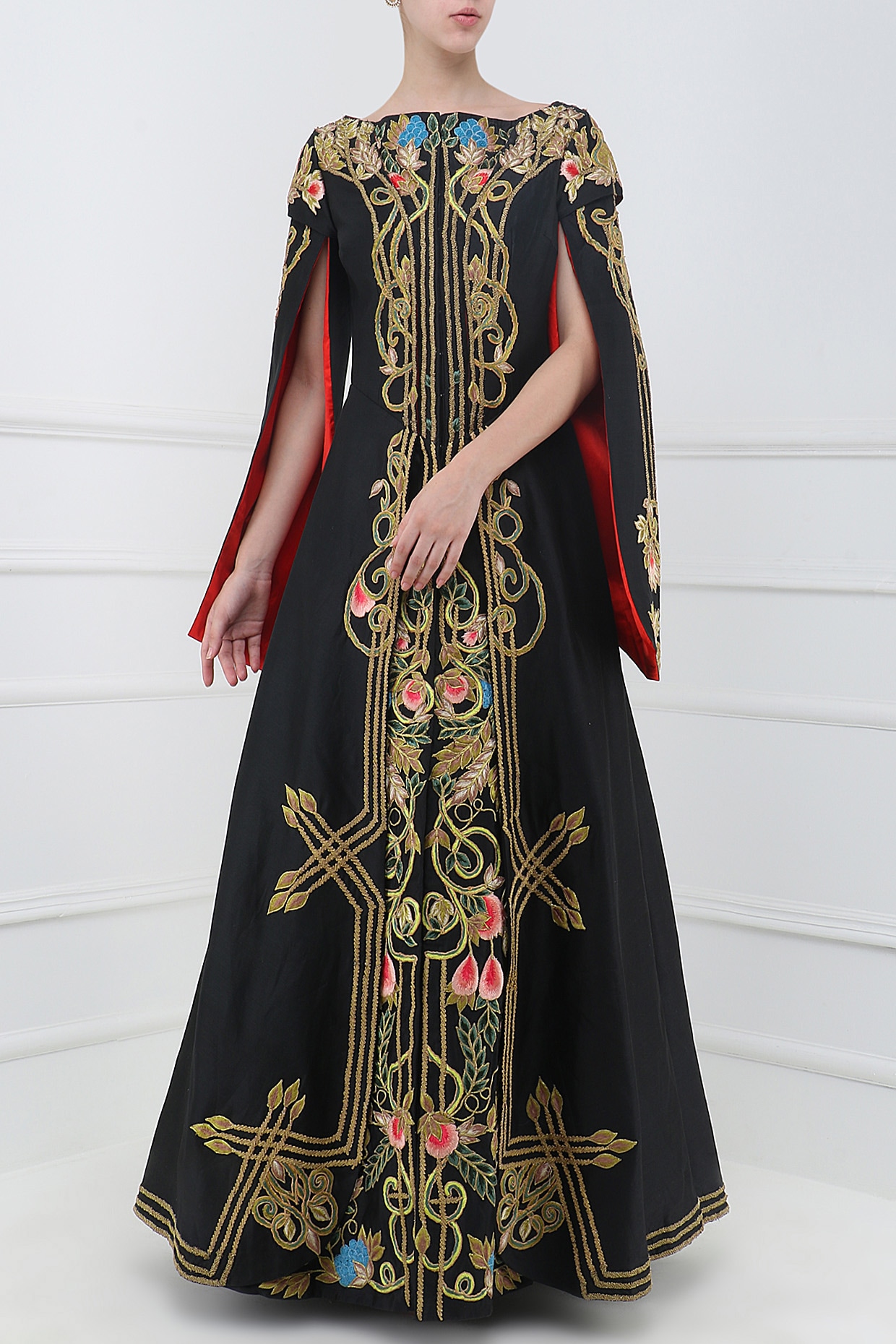 Black embroidered front open gown available only at Pernia's Pop Up ...