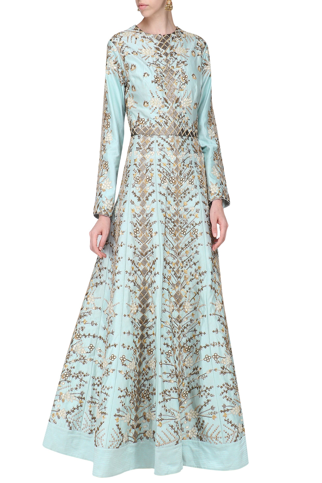 Sky blue embroidered front open gown available only at Pernia's Pop Up ...
