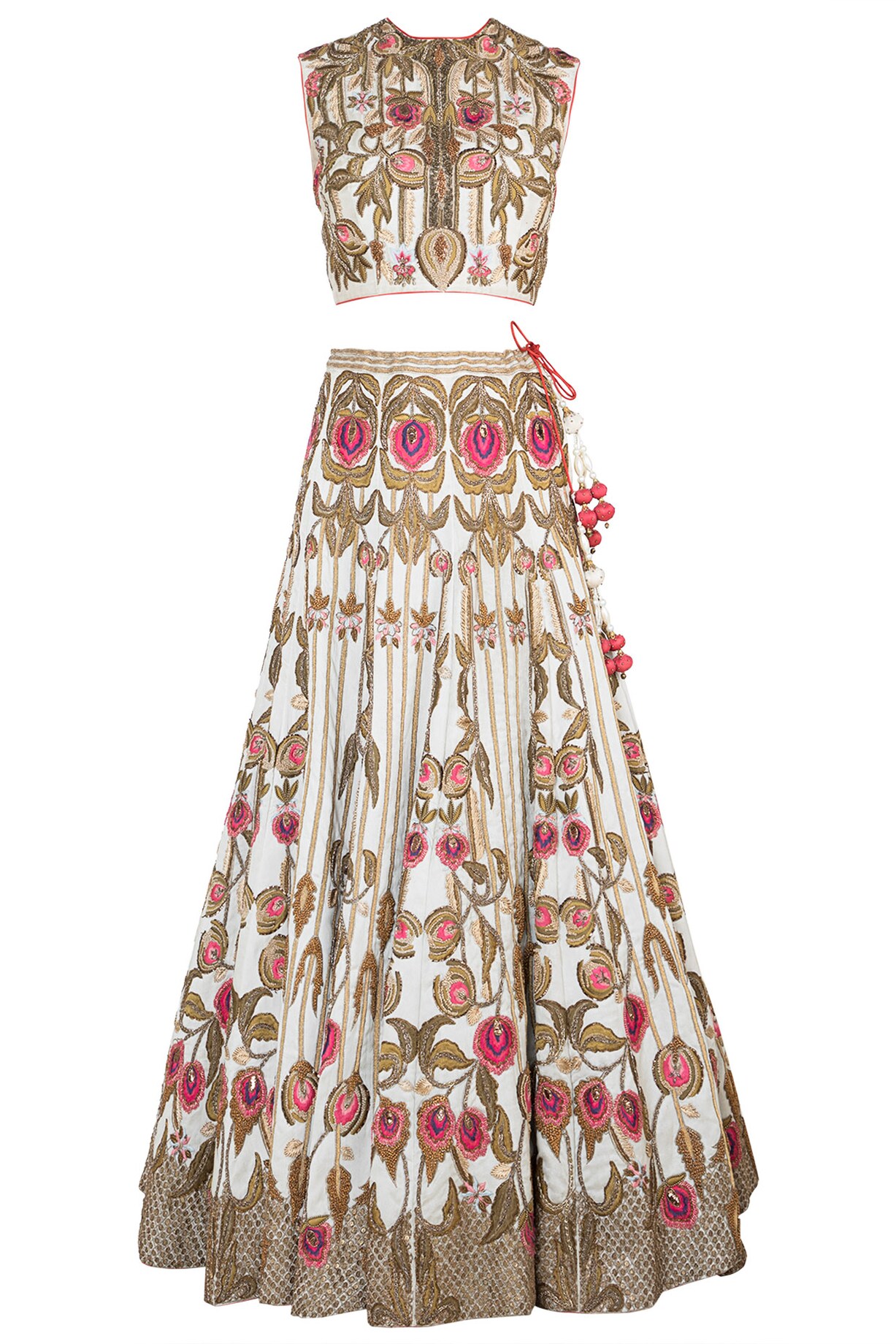 Off White Embroidered Cotton Silk Lehenga Set by Samant Chauhan at ...