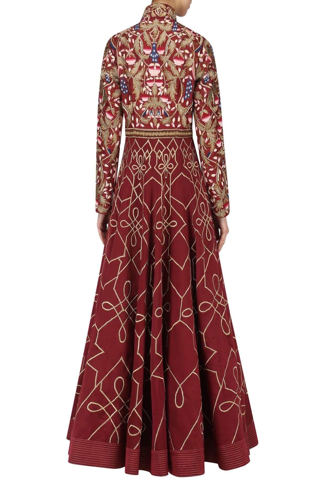 Wine thread work jacket gown available only at Pernia's Pop Up Shop. 2024