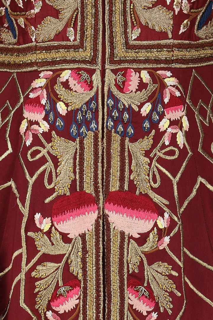 Wine thread work jacket gown available only at Pernia's Pop Up Shop. 2024