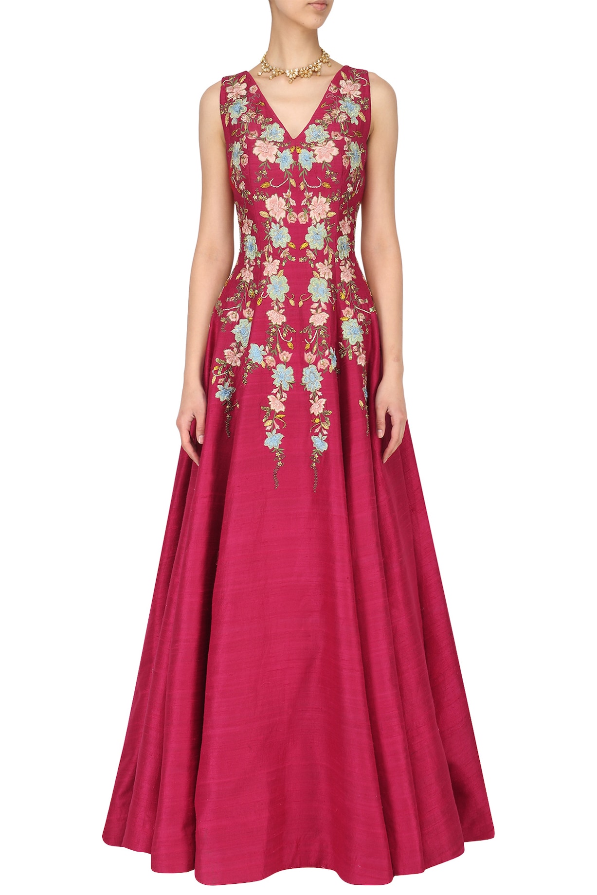 Pink floral thread work gown available only at Pernia's Pop Up Shop. 2024