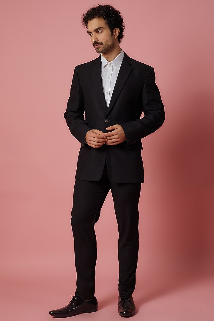 Black Linen Jacket by SHIRRIN DESIGN CO. MEN at Pernia's Pop Up Shop 2025