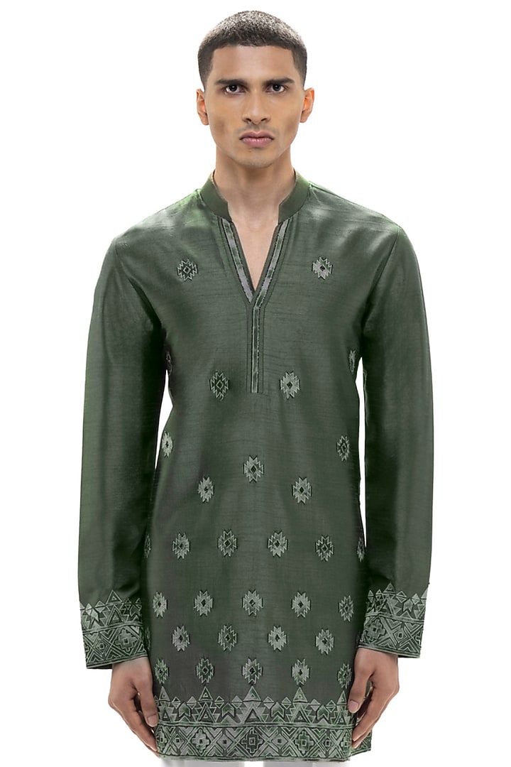 Green Silk & Organza Embroidered Kurta Set by SDS by KUSHAL SHAH at Pernia's Pop Up Shop 2025