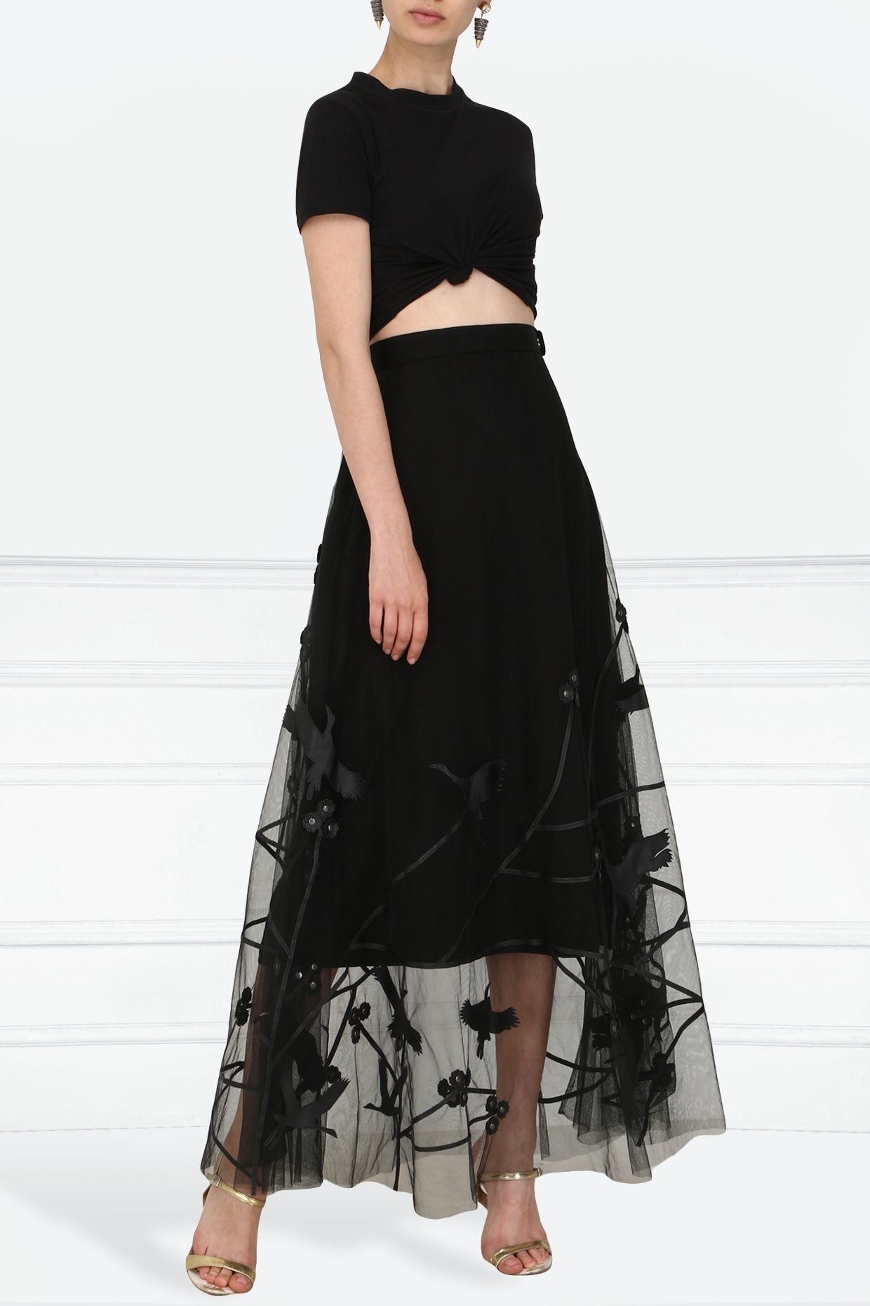 Black applique work maxi skirt available only at Pernia's Pop Up Shop. 2025