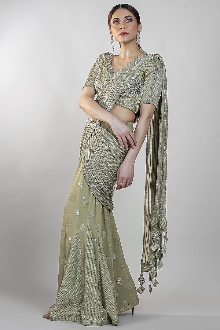 Mint Green Pre-Stitched Saree Set Design by Sadhvi Dang at Pernia's Pop ...