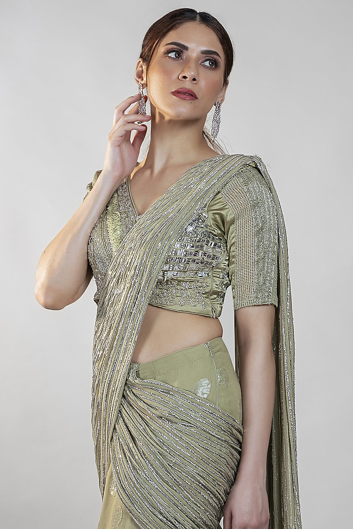 Mint Green Pre-Stitched Saree Set Design by Sadhvi Dang at Pernia's Pop ...